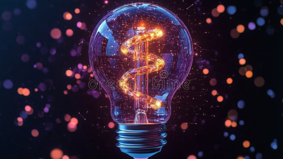 DNA Strand Glowing Inside a Light Bulb on a Dark Background ...