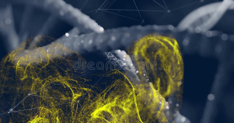 DNA Strand with Glowing Yellow Particles, Scientific Data Processing ...