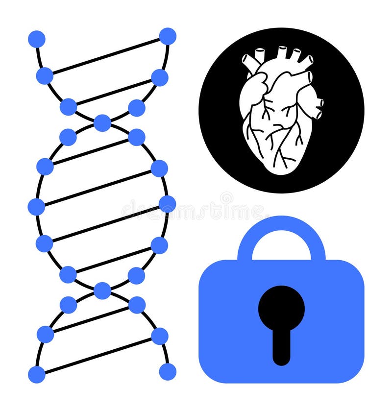 DNA Strand and Human Heart Icon Alongside Security Lock Symbol in ...