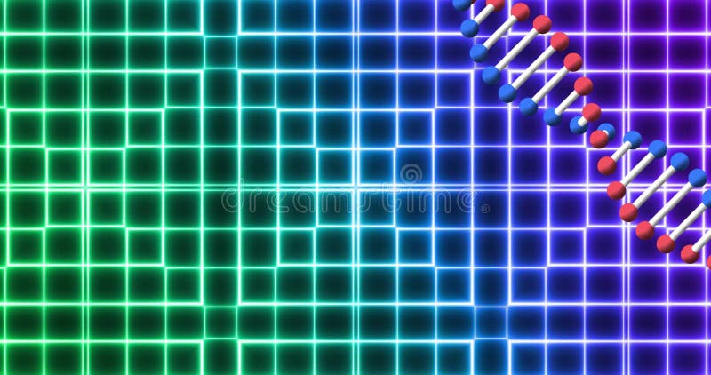 DNA Strand Image Over Glowing Geometric Grid Background Stock Photo ...