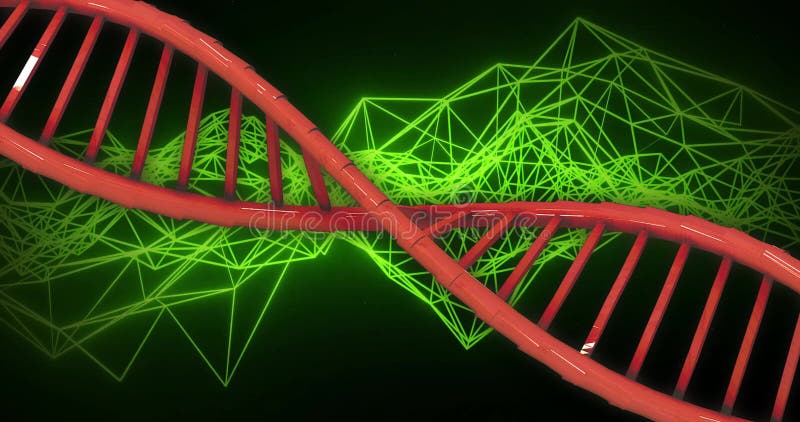 DNA Strand Image Over Green Geometric Network Background Stock ...