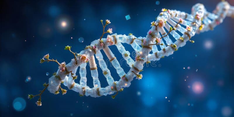 DNA Strand Intertwines with Flowers Symbolizing the Connection between ...