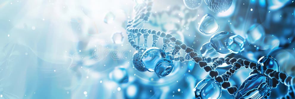 DNA Strand in a Light Blue and White Background with Floating Particles ...