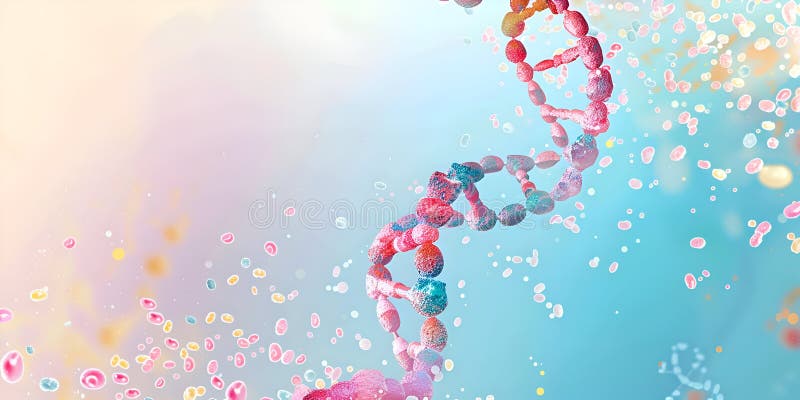 DNA Strand with Molecular Particles on Vibrant Abstract Background ...
