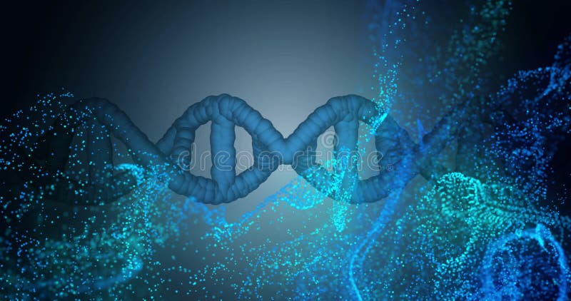 DNA Strand and Molecular Structure Image Over Blue Particles Background ...