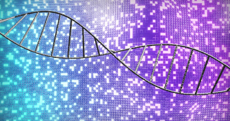 DNA Strand Over Digital Pixelated Background, Scientific Data ...