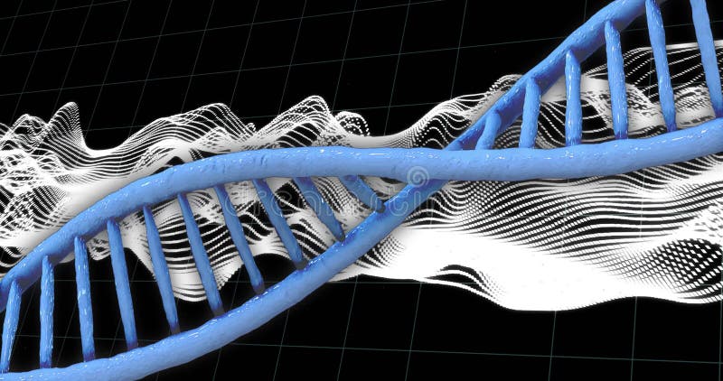 DNA Strand Over Dynamic Wave Patterns and Grid Background, Scientific ...