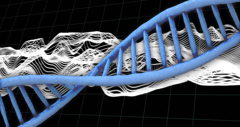 DNA Strand Over Dynamic Wave Patterns and Grid Background, Scientific ...