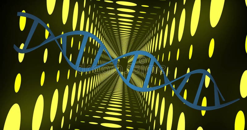 DNA Strand Over Yellow and Black Geometric Tunnel Image Stock ...