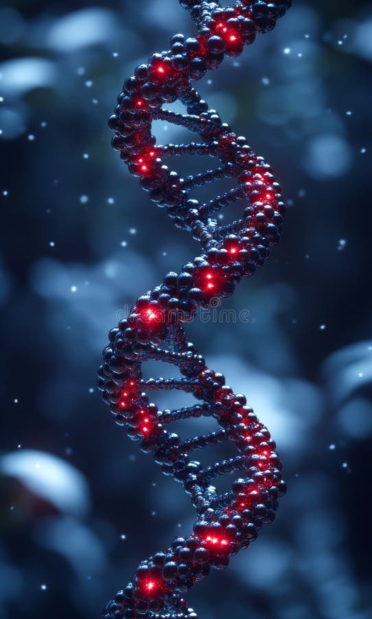 A DNA Strand with Red Glowing Beads Stock Image - Image of science ...