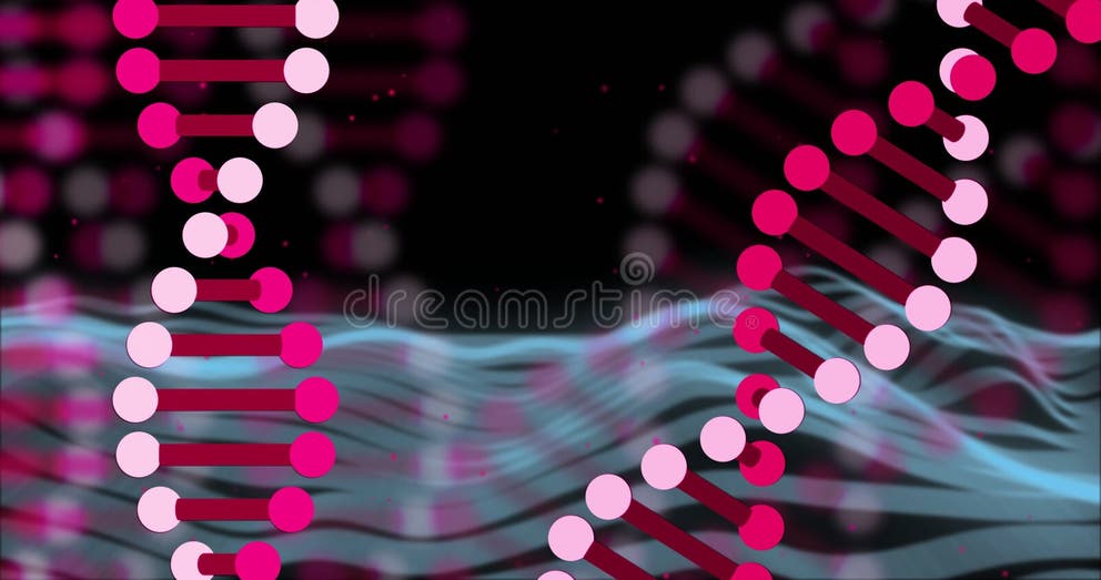 DNA Strands and Binary Coding Image Over Undulating Blue Waves Stock ...
