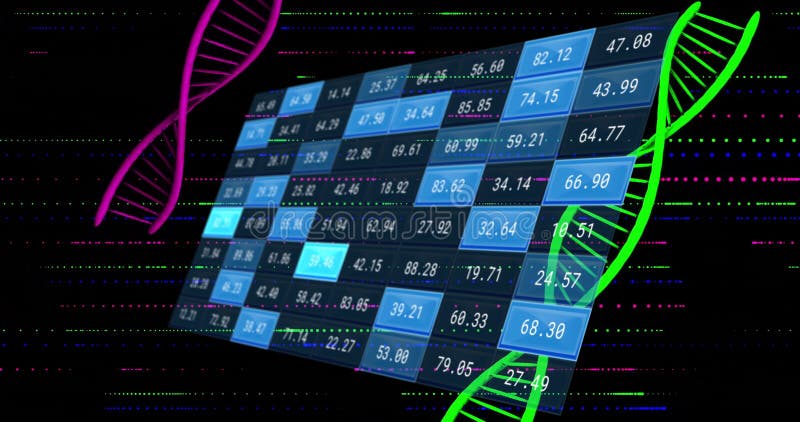 DNA Strands and Data Processing Image Over Digital Grid with Numbers ...