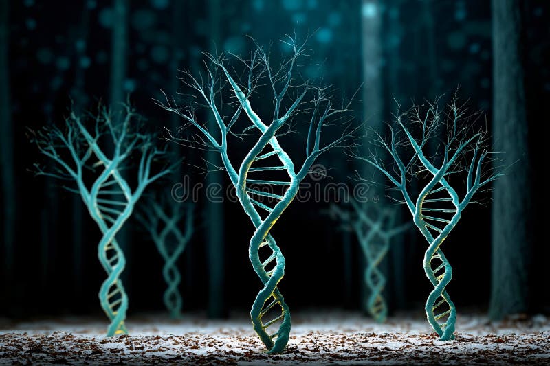 DNA Strands Glow As they Morph into Tree Branches, Symbolizing Nature ...