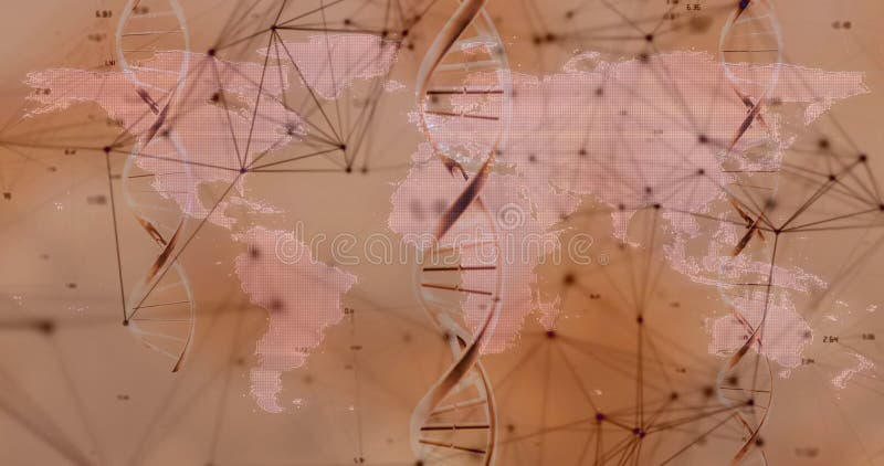 DNA Strands and Network Connections Image Over World Map Background ...