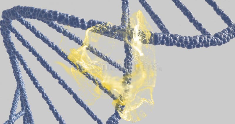 DNA Strands with Yellow Particles, Scientific Data Processing Animation ...