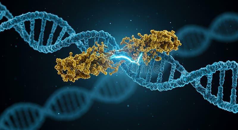 Dna Structure Being Modified by Protein Molecule with Electric Spark ...