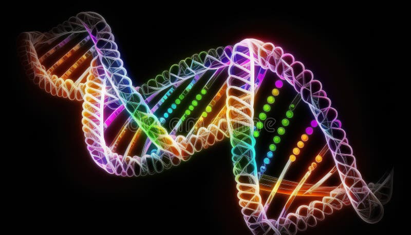 DNA Structure on a Black Background. 3D Rendering. Neon Lights Stock ...