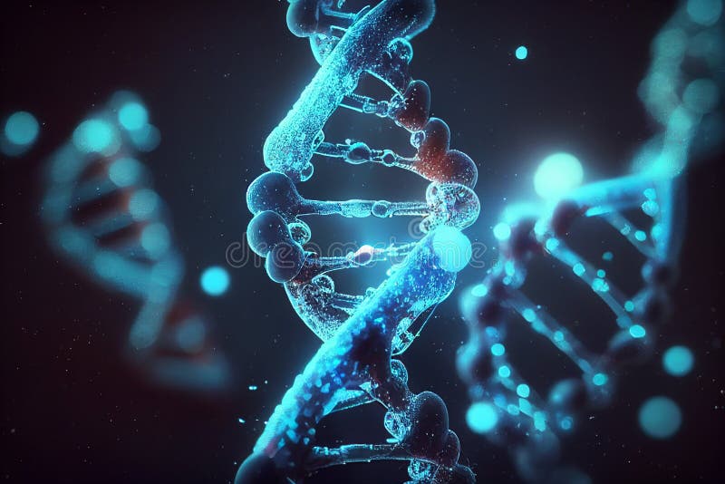 DNA Structure in Blue Light, Scientific Background. Generative AI Stock ...