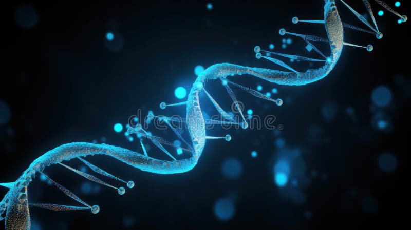 DNA Structure with Blue Lights on Black Background Stock Illustration ...