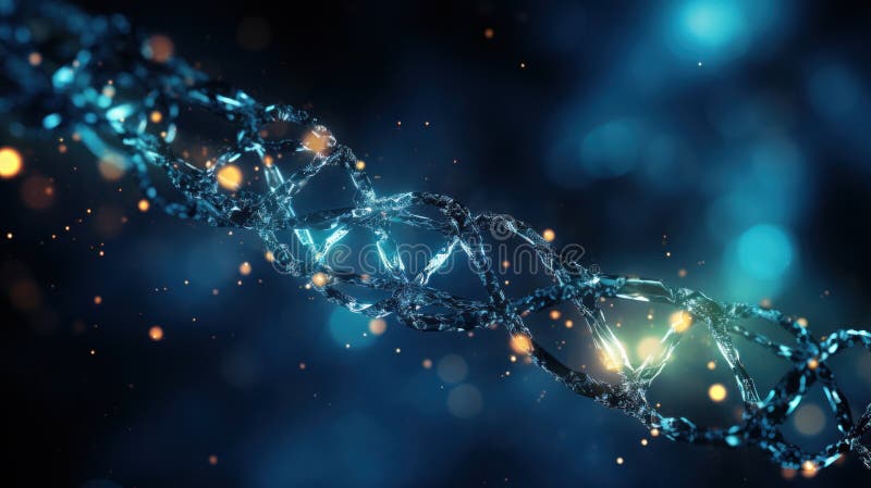 DNA Structure with Blue Lights on Black Background Stock Illustration ...