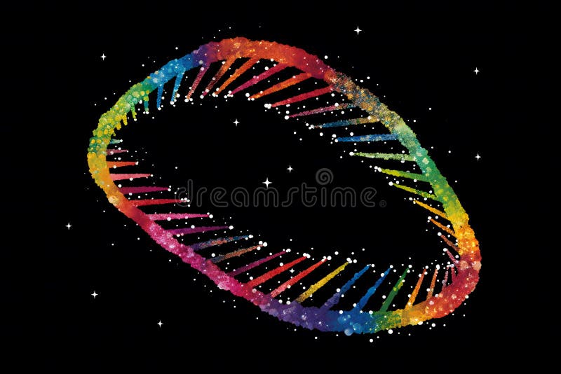 DNA Structure Digital Illustration in Space Colorful Background. Neural ...