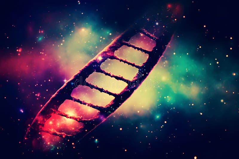 DNA Structure Digital Illustration in Space Colorful Background. Neural ...