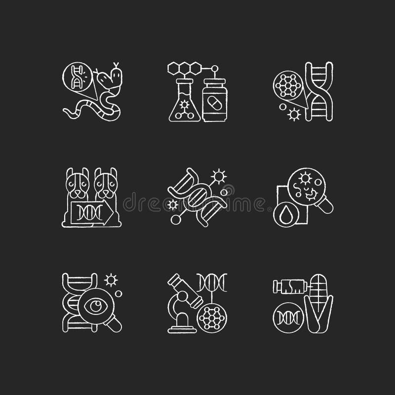 DNA Structure Experiment Chalk White Icons Set on Black Background ... DNA Structure Experiment Chalk White Icons Set on Black Background ...