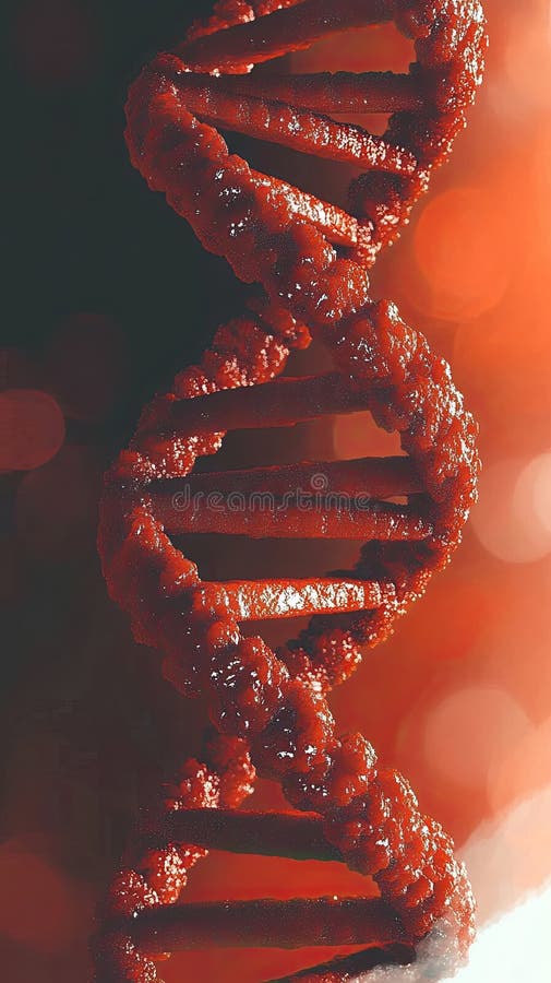 DNA Structure Exploration Shows a Vivid Red Double Helix on a Blurred ...
