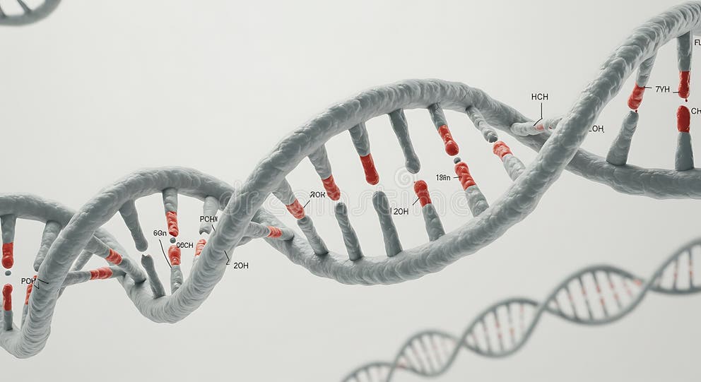 Gray Dna Structure with Red Segments on White Background Stock ...