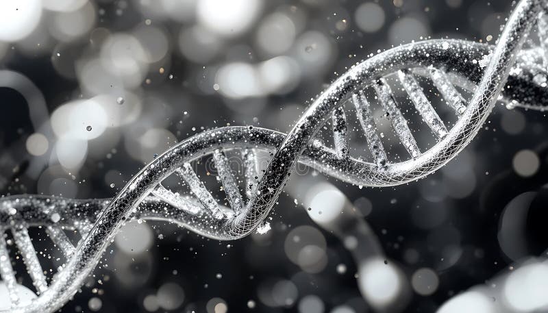 Dna Structure Rendering with Silver Particles on a Bokeh Background ...