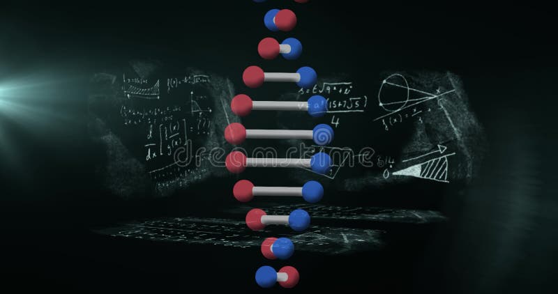 Dna Structure Spinning Against Mathematical Equations Against Black ...