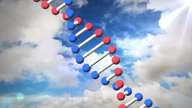 Dna Structure Spinning Against Shining Sun and Clouds in the Blue Sky ...