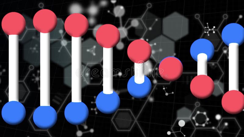 Dna Structure Spinning and Molecular Structures Floating Against Black ...