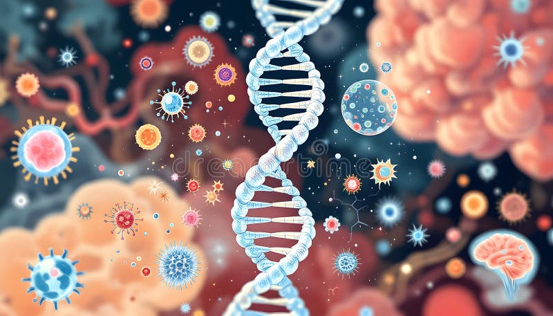 Dna Structure with Viruses and Cells Microscopic View Stock ...
