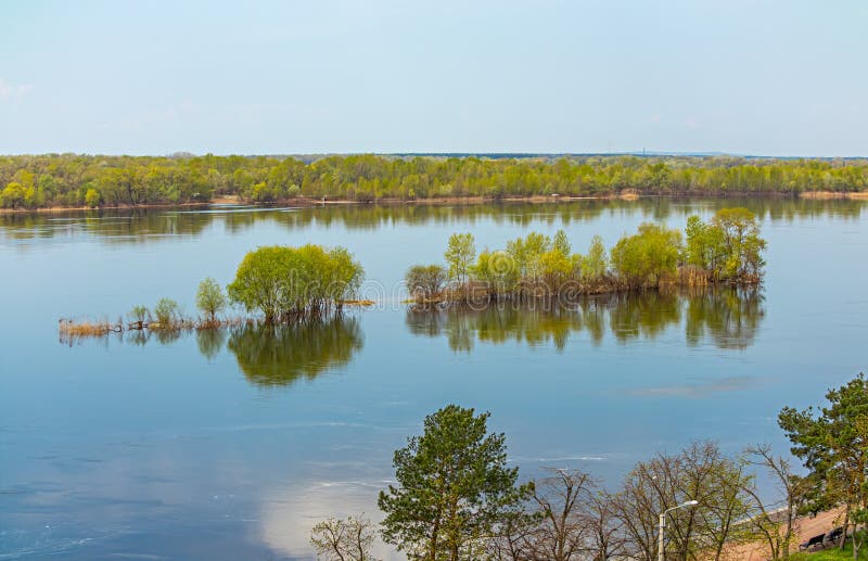 Dnieper River (Dnipro) View from Above. Spring Landscape of Nature in ...