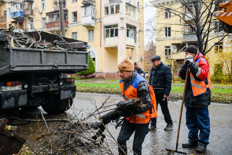 Dnipro, Ukraine Nov 17, 2022: Workers Clean Up Fallen Trees Editorial ...