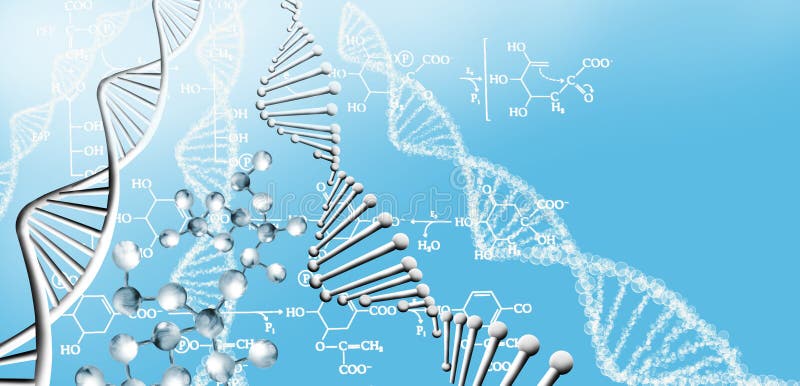 Dnk and Chemical Formulas on a Blue Background Stock Illustration ...