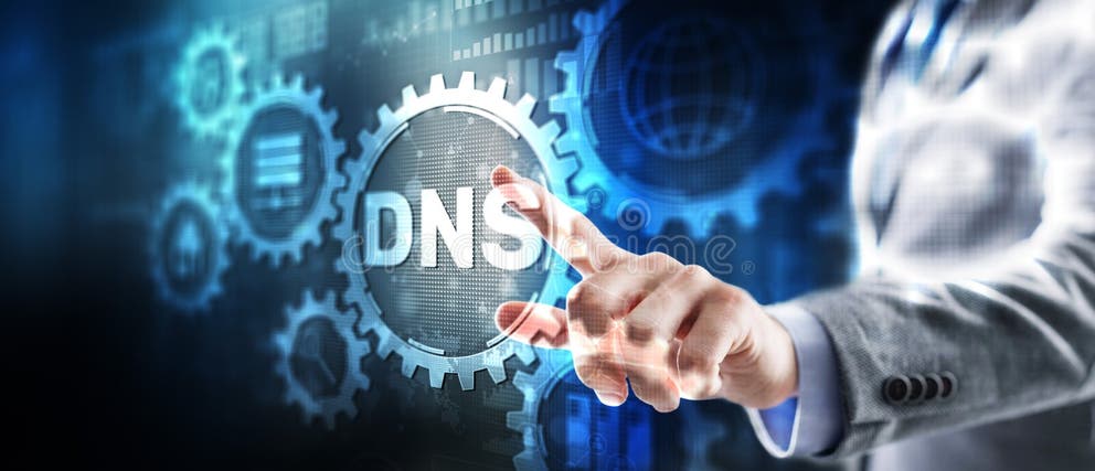 DNS. Domain Name System on Virtual Screen. Network Web Communication ...