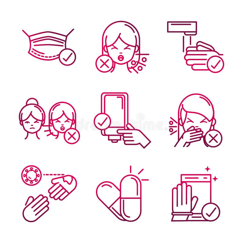 Avoid and Prevent Spread of Covid19 Icons Gradient Icon Stock Vector ...