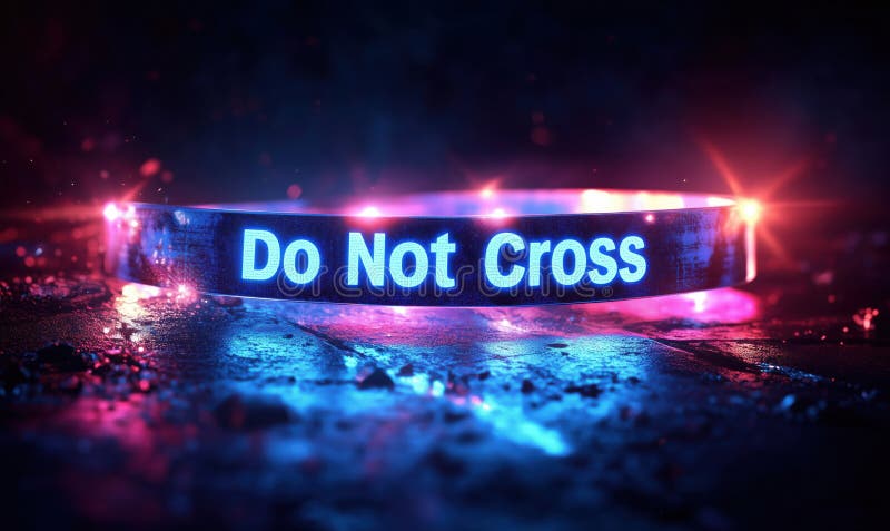 Do Not Cross Barrier with Glowing Lights and Dramatic Background ...