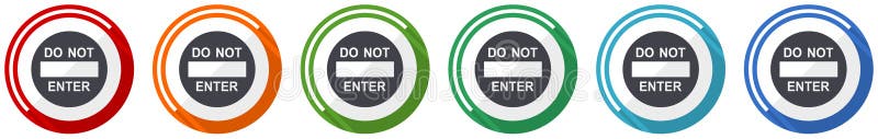 Do Not Enter Icon Set, Access, Entry Flat Design Vector Illustration in ...