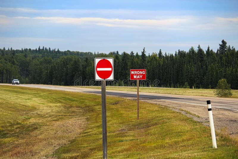 A Do Not Enter and Wrong Way Sign on a Highway Stock Photo - Image of ...