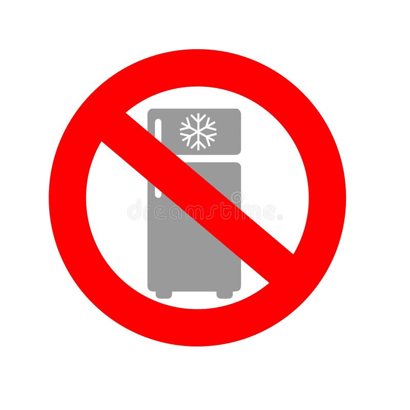 Refrigerator in a Prohibition Red Circle, Do Not Freeze or Refrigerate ...
