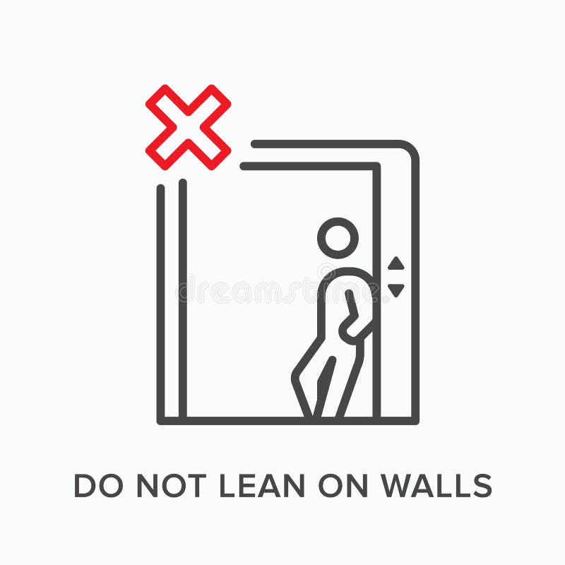 Do Not Lean on Walls Flat Line Icon. Vector Outline Illustration of Man ...
