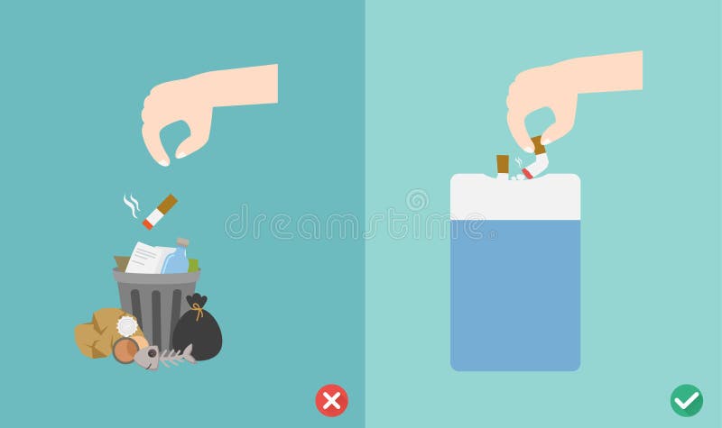 Do Not Throw Cigarette Butts on the Floor,wrong and Right. Stock Vector ...