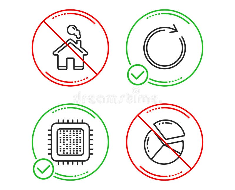 Cpu Processor, Synchronize and Home Icons Set. Pie Chart Sign. Vector ...