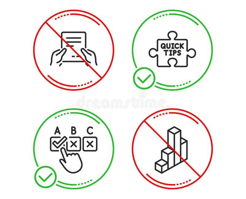 Quick Tips, Receive File and Correct Checkbox Icons Set. 3d Chart Sign ...