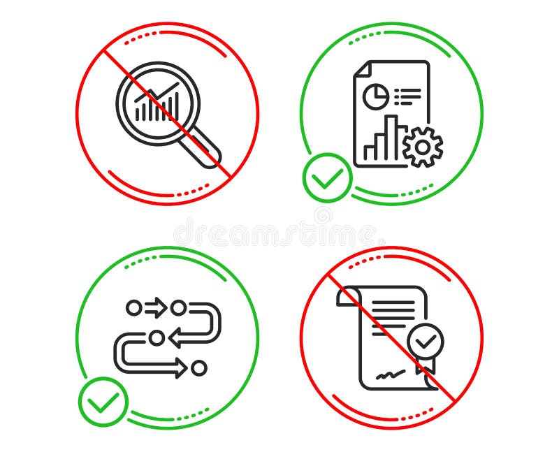 Report, Methodology and Data Analysis Icons Set. Approved Agreement ...
