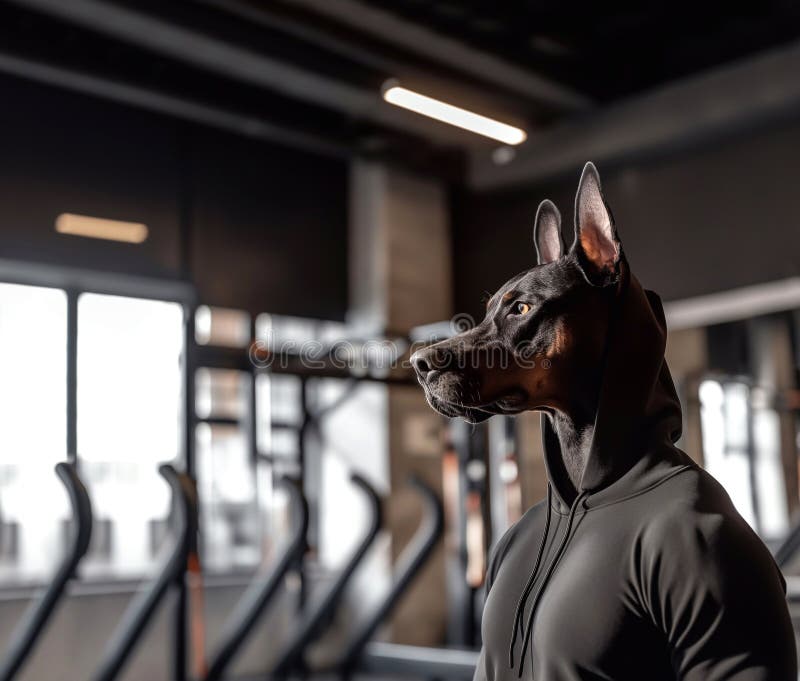 Doberman dog in the gym stock illustration. Illustration of portrait ...