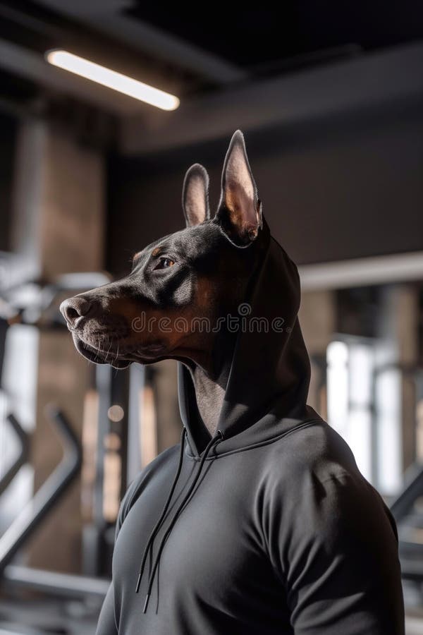 Doberman dog in the gym stock illustration. Illustration of ears ...